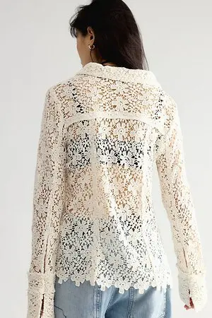 Free People Sam Lace Button Down Top