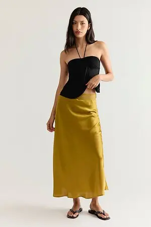 Free People Valeria Midi Slip Skirt - Olive