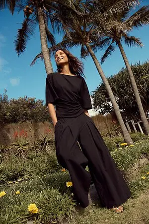 Free People Off-the-shoulder Top And Pleated Culotte Set - Black