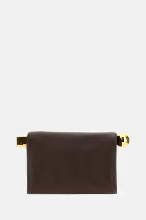 Jacquemus The Round Square Clutch In Dark Napa Leather - Marrone