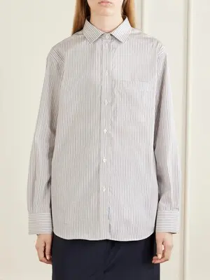 RÓHE Striped Cotton Poplin Relaxed Fit Shirt - Gray