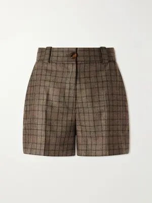 BLAZÉ MILANO Teke Checked Wool And Cashmere-blend Shorts - Green