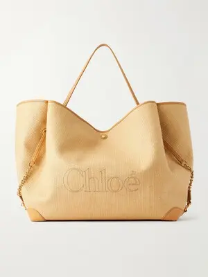 Chloé Clover Raffia-effect Tote With Leather Trims