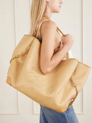 Chloé Clover Raffia-effect Tote With Leather Trims