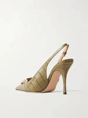 FERRAGAMO Sara 95 Croc-effect Leather Slingback Pumps