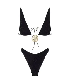Oseree Lumière Spiral Embellished Lurex Bikini - Black