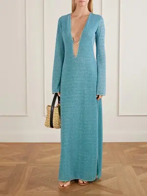 Oseree Lumière Metallic Stretch-knit Kaftan