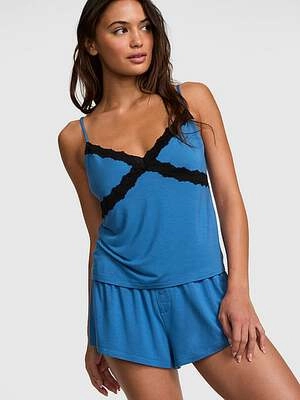 Pink Modal Lace-trim Cami - Blue