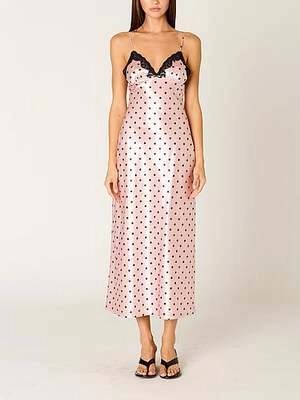 Victoria's Secret Nia Jasmine Slip Dress With Polka Dot Print And Lace Trim