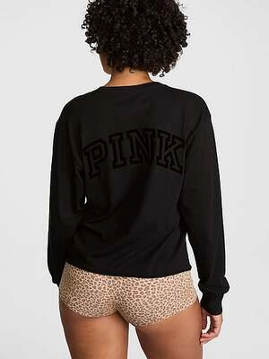 Pink Campus Cotton Long-sleeve Pocket Tee - Black