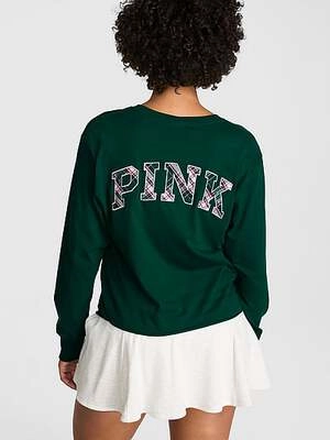 Pink Campus Cotton Long-sleeve Pocket Tee - Green