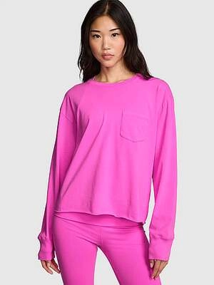 Pink Campus Cotton™ Long-sleeve Pocket Tee - Pink