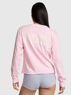 Pink Campus Cotton Long-sleeve Pocket Tee - Pink