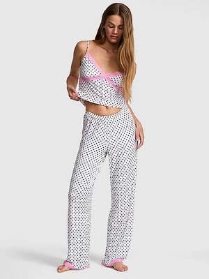 Pink Modal Lace-trim Cami & Pants Pajama Set - Print