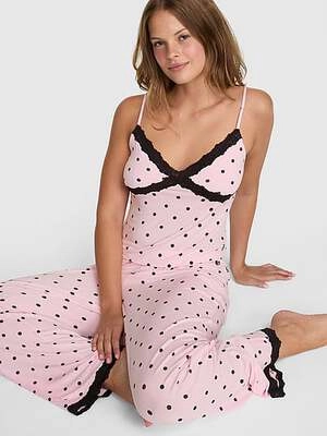 Pink 24/7 Lounge Modal Lace-trim Cami & Pants Pajama Set - Print
