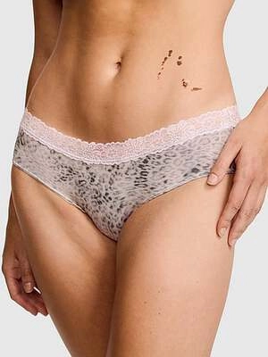 Pink Cotton Lace-trim Hiphugger Panty - Print