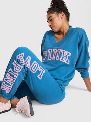 Pink Campus Fleece V-neck Sweatshirt - Blue