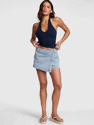Pink Mini Jean Wrap Skort - Blue