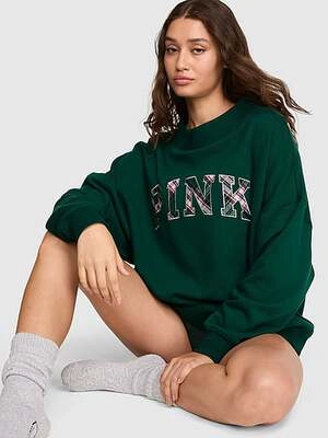 Pink Oversized Mock Neck Fleece Sweatshirt - Green