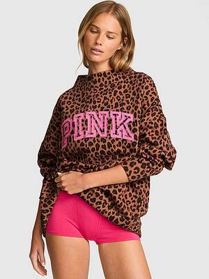 Pink Campus Fleece™ Oversized Mock-neck Sweatshirt Print