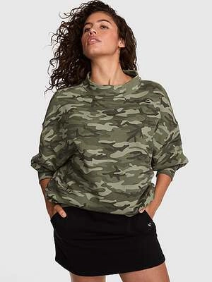 Pink Oversized Mock Neck Fleece Sweatshirt - Print