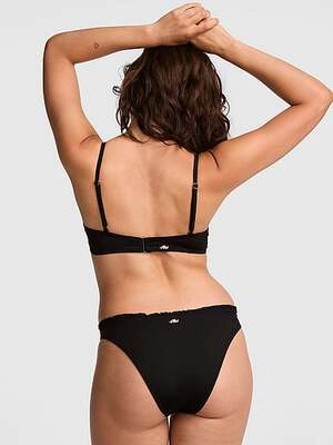 Pink Ruﬄe Cheeky Bikini Bottom - Black