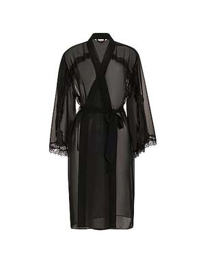 Victoria's Secret Very Sexy Chiffon Lace-trim Midi Robe - Black