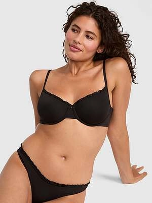 Pink Ruﬄe Unlined Bikini Top - Black