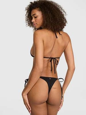 Pink Side-tie Thong Bikini Bottom Black