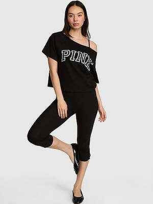 Pink Campus Cotton™ Oﬀ-the-shoulder Boxy Tee Black