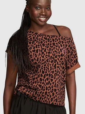 Pink Campus Cotton™ Oﬀ-the-shoulder Boxy Tee Print