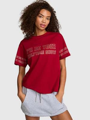 Pink Campus Cotton™ V-stitch Crewneck Boxy Tee - Red