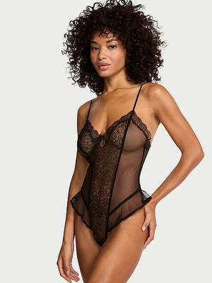 Victoria's Secret Tease Lace & Mesh Flutter Romper - Black