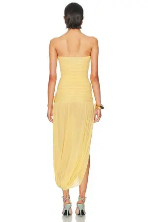 MAYGEL CORONEL Ruched Strapless Gown
