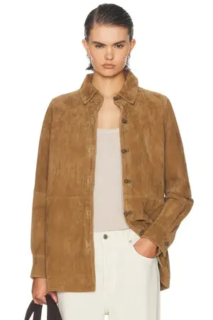 RÓHE Suede Pankou Overshirt In Brown - Sage