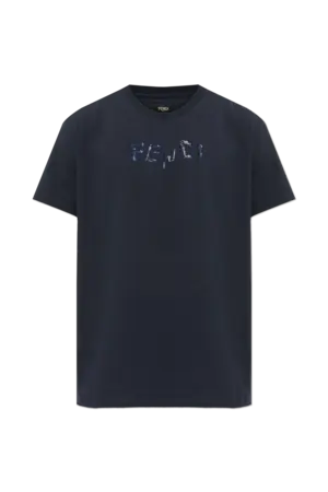 Fendi T-shirt With Embroidered Logo - Navy Blue