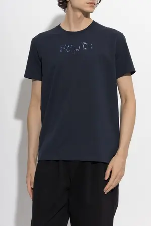 Fendi T-shirt With Embroidered Logo - Navy Blue