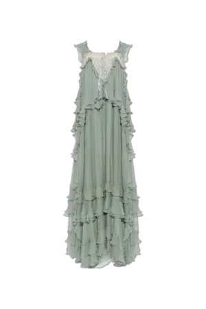 Chloé Silk Dress With Lace Trim - Green