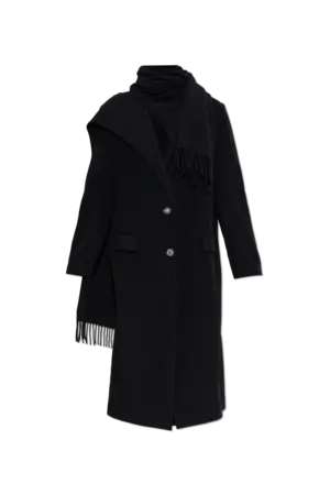 Attico Wool Coat With Attached Scarf - Black