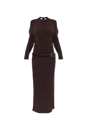 Attico Long Dress With Belt - Brown