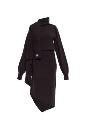 Attico Wool Dress With A Pleat - Brown