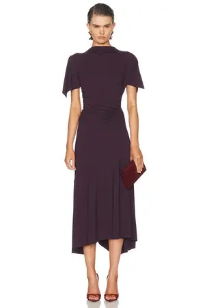 Victoria Beckham Cap Sleeve Asymmetrical Hem Dress