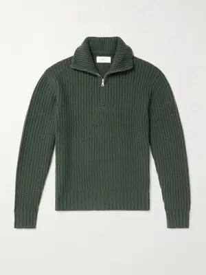 Mr P. Ribbed Wool And Cashmere-blend Half-zip Sweater