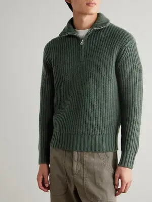 Mr P. Ribbed Wool And Cashmere-blend Half-zip Sweater