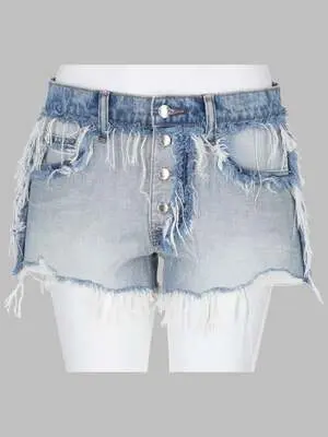 Alexander Wang Denim Shorts With Frayed Hem - Blue