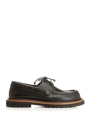 Fendi Pequin Lace-up Grained Leather Boat Shoes - Brown
