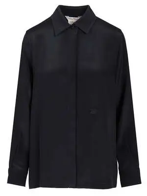 Max Mara Silk Crêpe De Chine Shirt With Embroidered Monogram - Blue