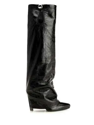 Attico Leon Crackled Leather High Heel Boots - Black