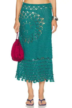 Rabanne Crochet Maxi Skirt With Metal Bead Trim - Green