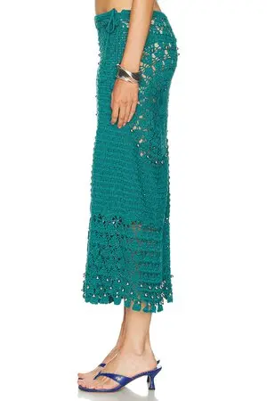 Rabanne Crochet Maxi Skirt In Teal